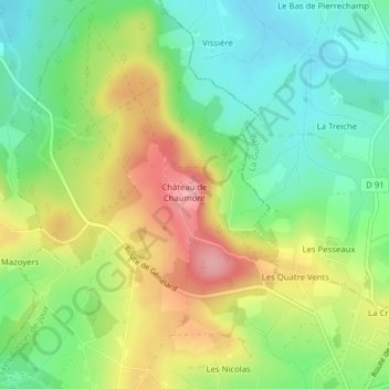 Mapa topográfico Château de Chaumont, altitude, relevo