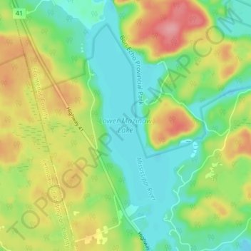 Mapa topográfico Lower Mazinaw Lake, altitude, relevo