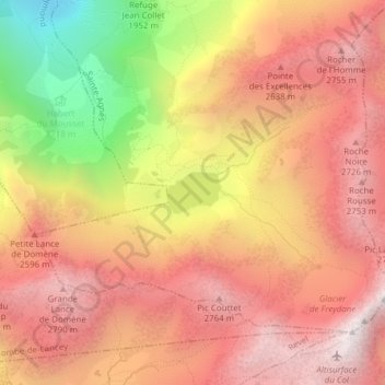 Mapa topográfico Lac Blanc, altitude, relevo