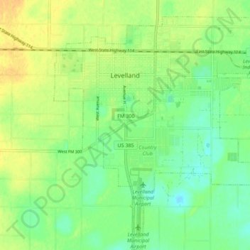 Mapa topográfico Levelland, altitude, relevo
