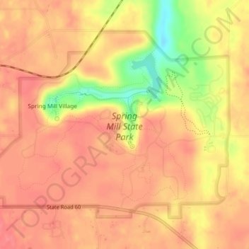 Mapa topográfico Spring Mill State Park, altitude, relevo