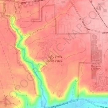 Mapa topográfico Clifty Falls State Park, altitude, relevo