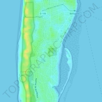 Mapa topográfico Phare du Cap-Ferret, altitude, relevo