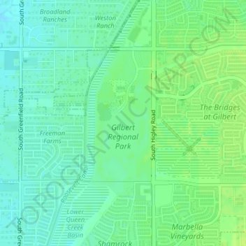 Mapa topográfico Gilbert Regional Park, altitude, relevo