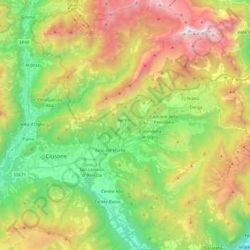 Mapa topográfico Val Seriana, altitude, relevo
