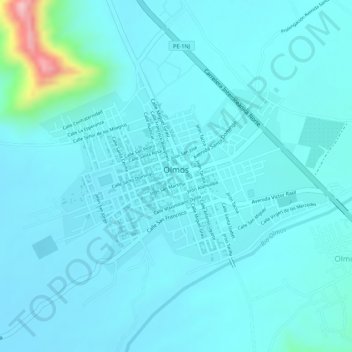 Mapa topográfico Olmos, altitude, relevo