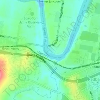 Mapa topográfico Moggill Ferry Reserve, altitude, relevo