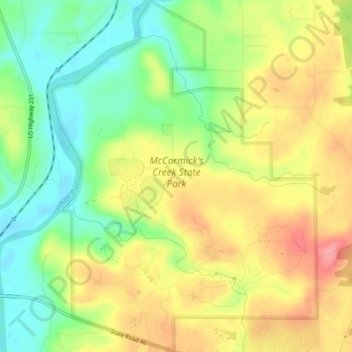 Mapa topográfico McCormick's Creek State Park, altitude, relevo