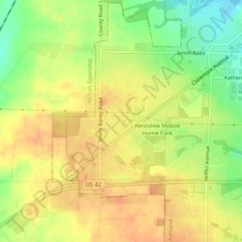 Mapa topográfico Ashland County Fairgrounds, altitude, relevo