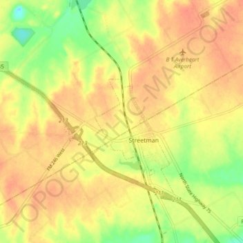 Mapa topográfico Streetman, altitude, relevo