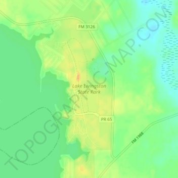 Mapa topográfico Lake Livingston State Park, altitude, relevo