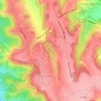 Mapa topográfico Lac de Castillon, altitude, relevo