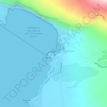 Mapa topográfico Kapahukapu (Manini Beach), altitude, relevo