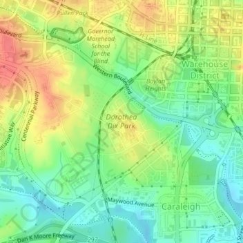 Mapa topográfico Dorothea Dix Park, altitude, relevo