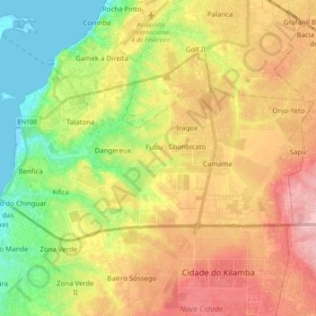 Mapa topográfico Município do Talatona, altitude, relevo